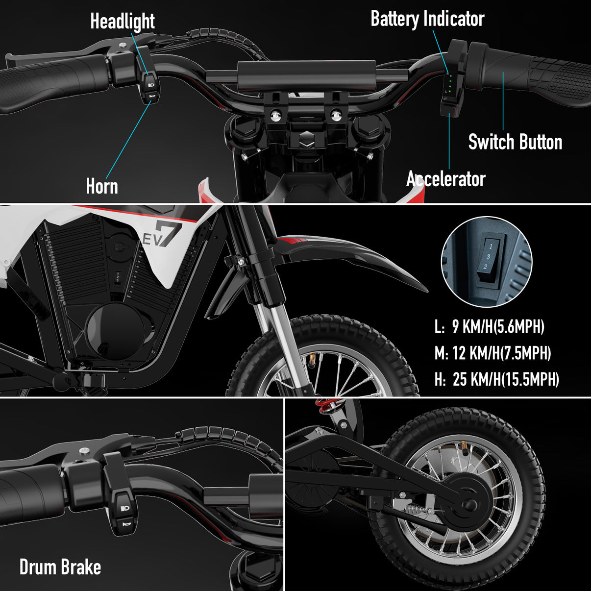 EVERCROSS EV12M PRO Kids Electric Motorcycle, 300W Motor with Bluetooth ...